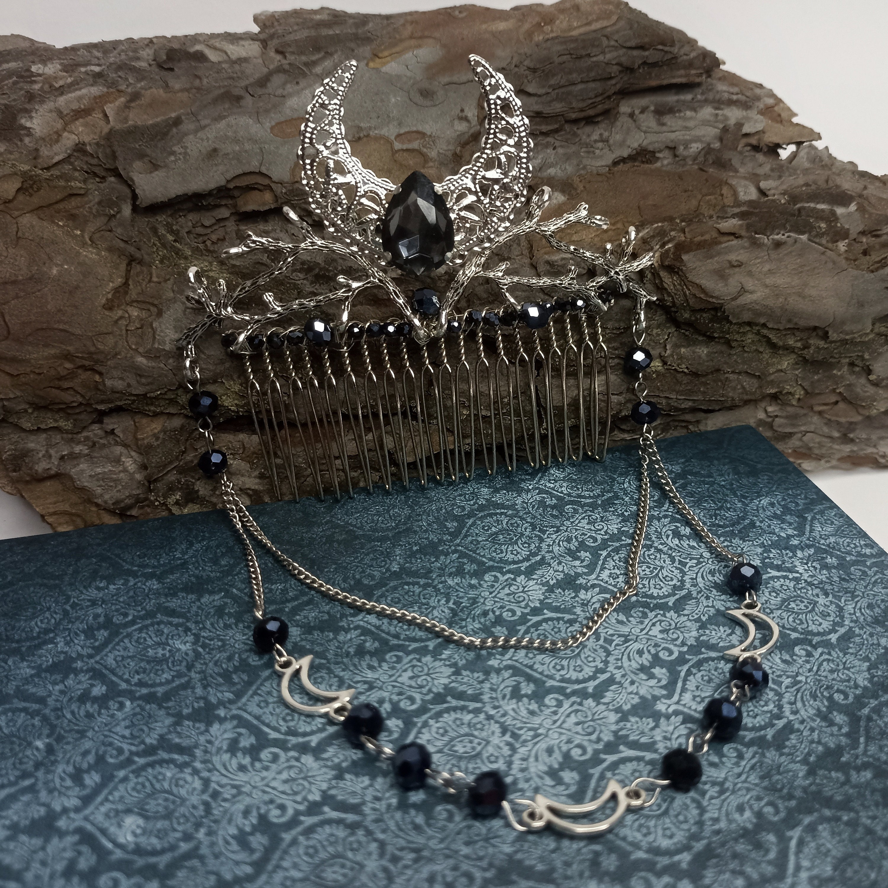 Goth Hair Comb Moon Hair Accessories Gothik Wedding Headpiece Moon Hair ...