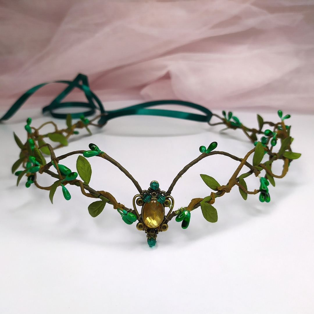 Woodland Elven Crown Green Elf Fairy Crown Elven Tiara Elven Floral ...