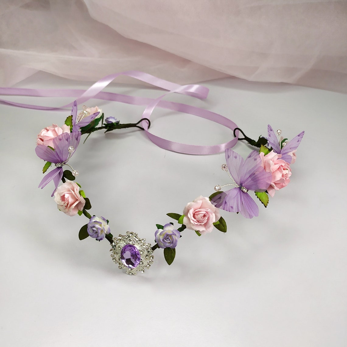 Elven Fairy Crown With Butterflies Woodland Elf Crown Wedding - Etsy