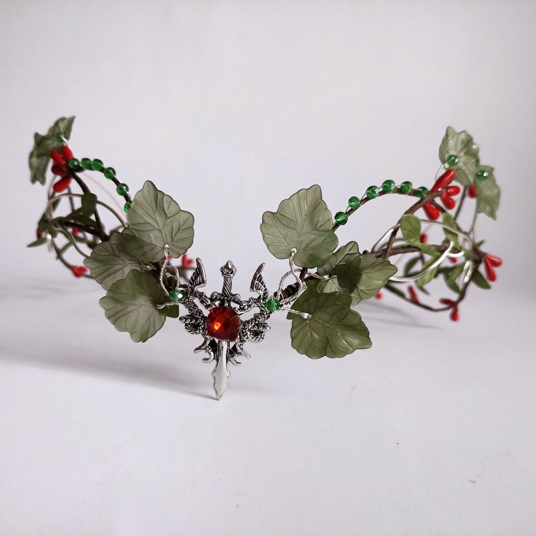 Woodland Elven Tiara Red and Green Dragon Crown Druid Crown Fairy ...