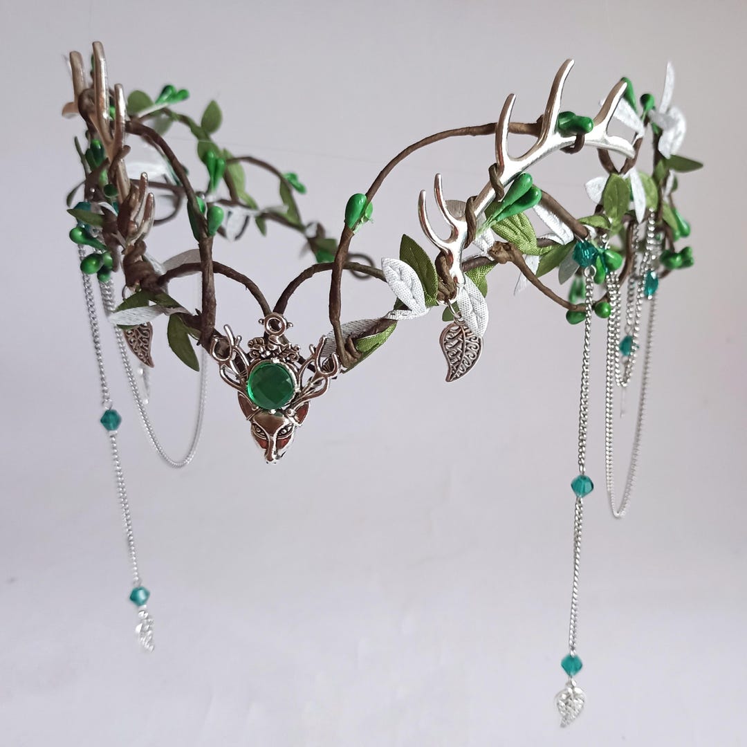 Silver Deer Headpiece Antlers Crown Woodland Elven Tiara Fairy Crown - Etsy