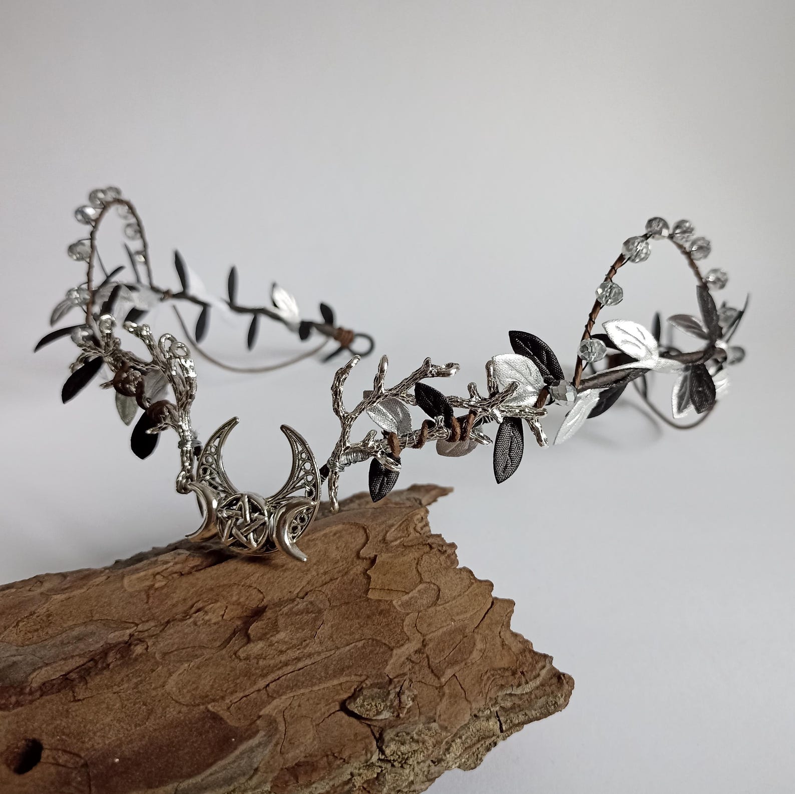 Moon Goddess Crown – Triple Moon Tiara With Pentacle, Elven Silver ...