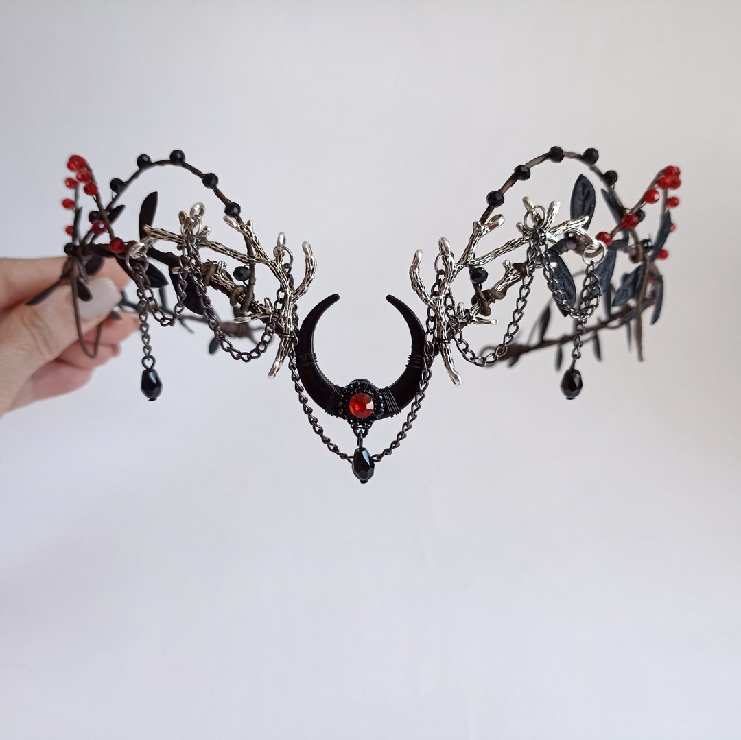 Black Red Gothic Tiara Black Moon Crown Vampire Crown Goth Wedding ...