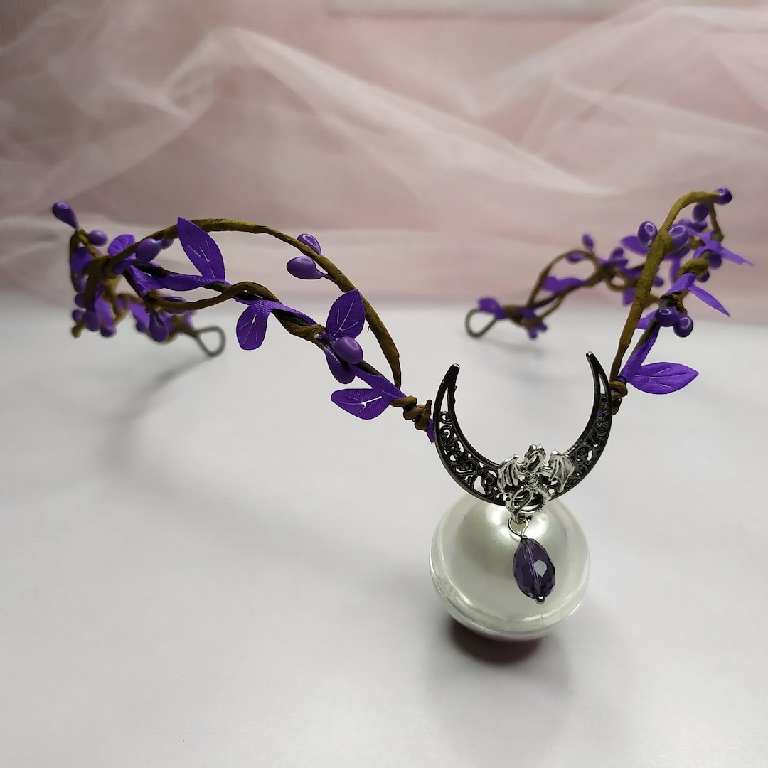 Woodland Tiara Purple Moon Crown Elven Crown Dark Fairy Crown - Etsy