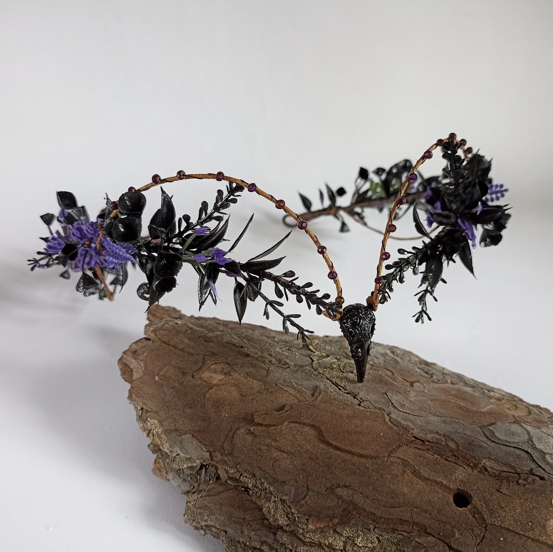 Purple and Black Gothic Tiara Raven Skull Crown Witch Headpiece Black ...
