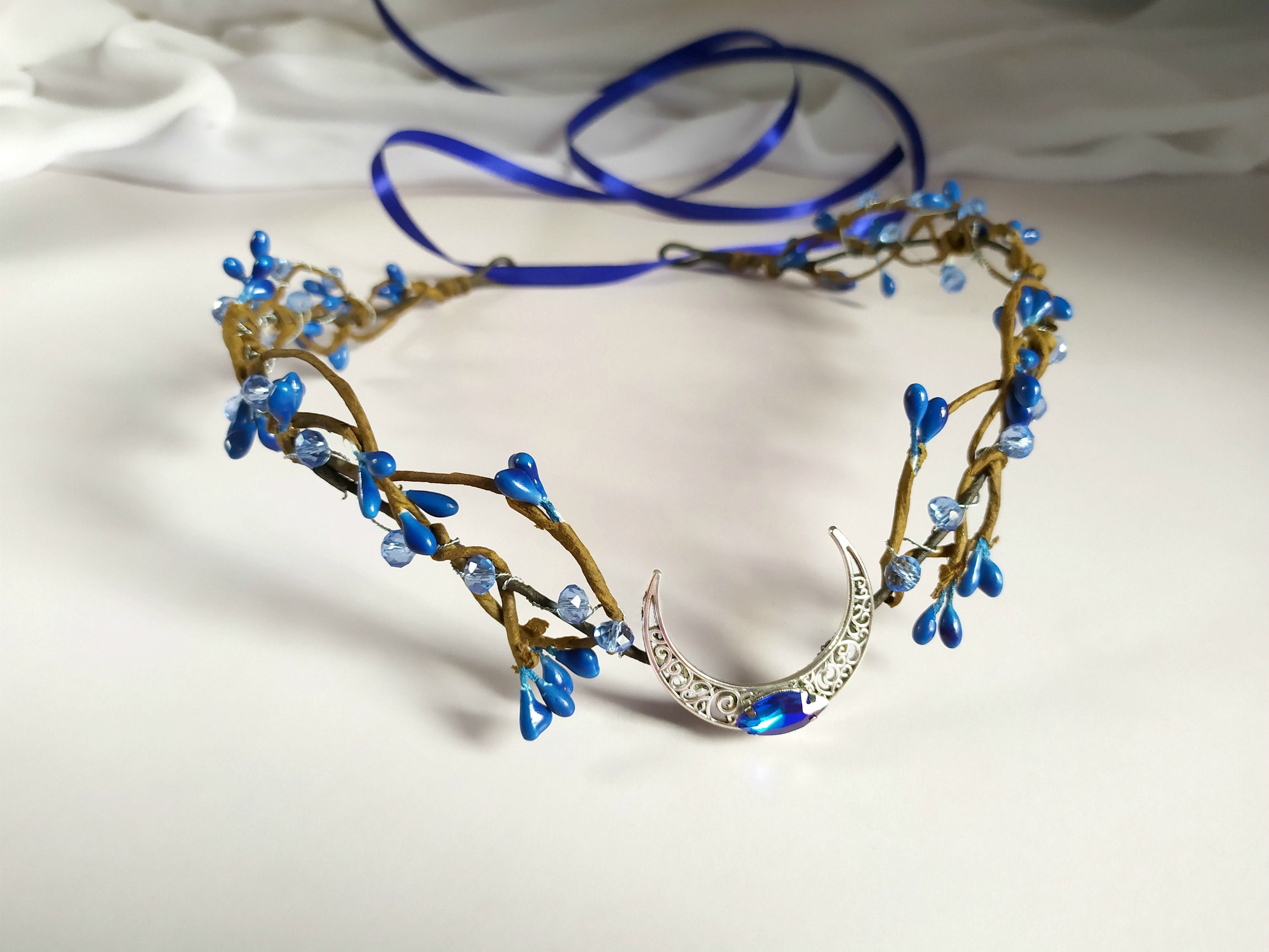 Moon Crown Celestial Headpiece Woodland Elven Circlet Moon - Etsy