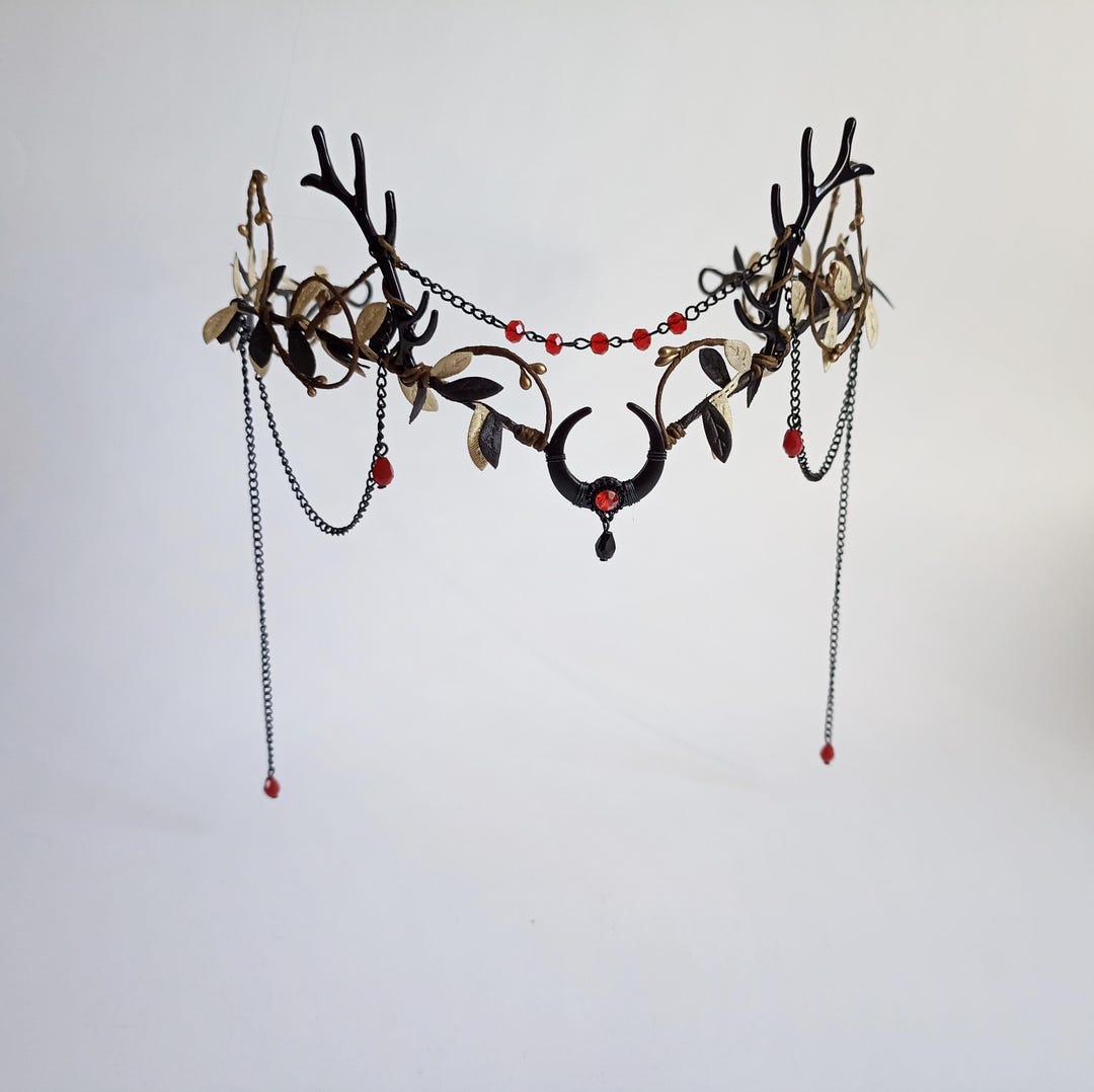 Gothic Antler Crown With Red Crystals, Elven Tiara, Fantasy Horn ...