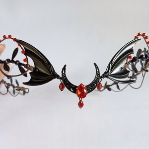 Black Red Moon Crown With Wings Vampire Crown Gothic Headpiece Dark ...