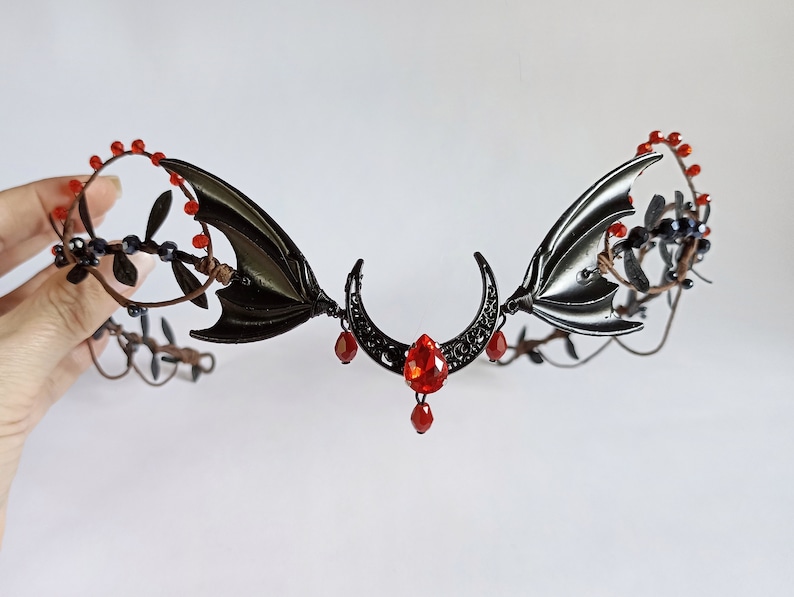 Black Red Moon Crown With Wings Vampire Crown Gothic Headpiece Dark ...