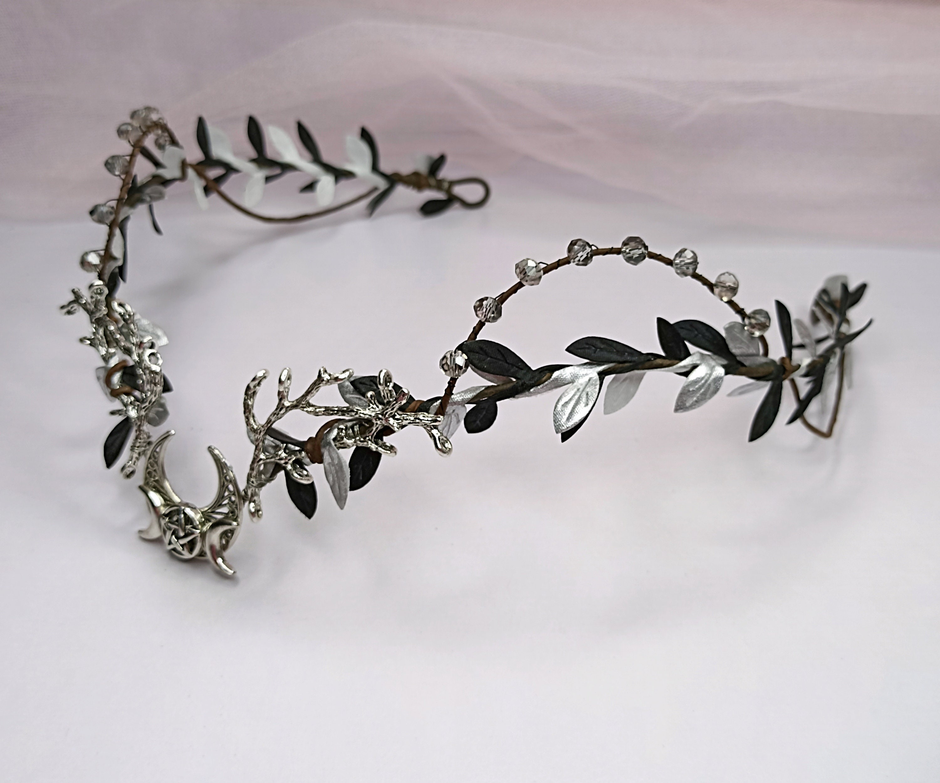 Woodland Elf Crown Black and Silver Triple Moon Crown Elven - Etsy