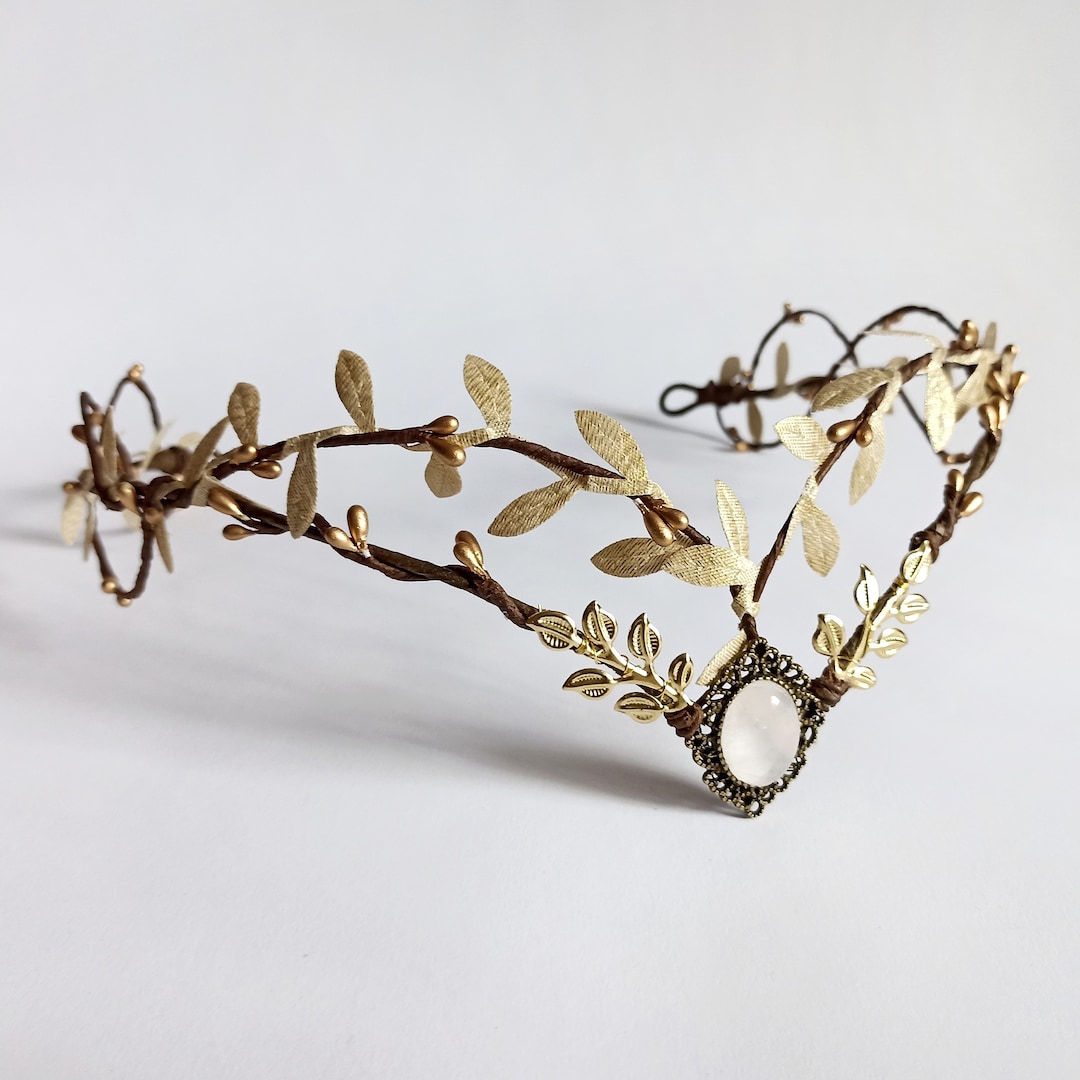 Woodland Elf Crown Gold Fairy Tiara Elven Wedding Crown Faerie ...