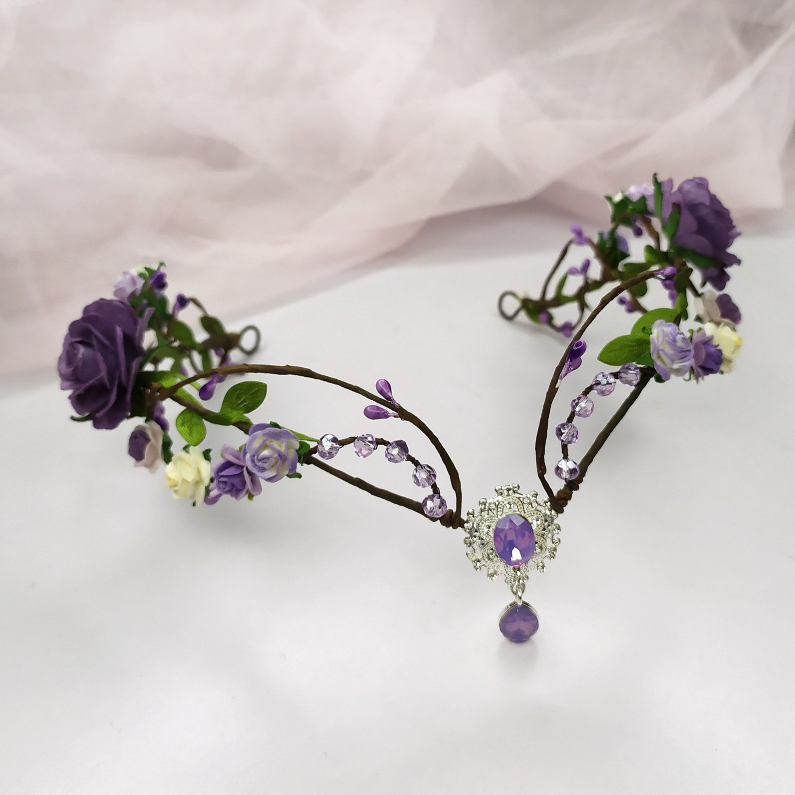 Elven Flower Crown Purple Elf Tiara Elven Fairy Crown for - Etsy
