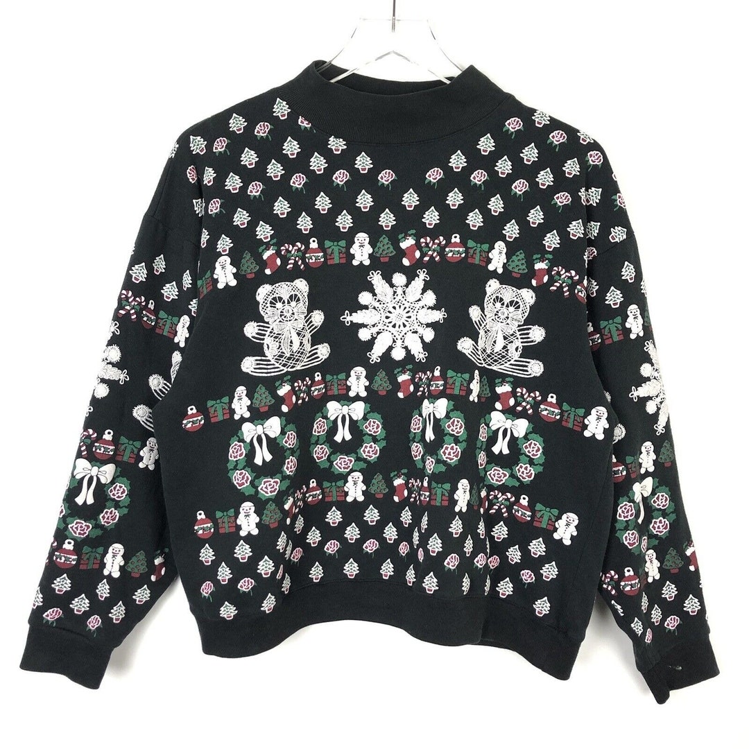 Vintage 80s 90s Puffy Christmas Sweatshirt Bears Trees Presents Tacky ...