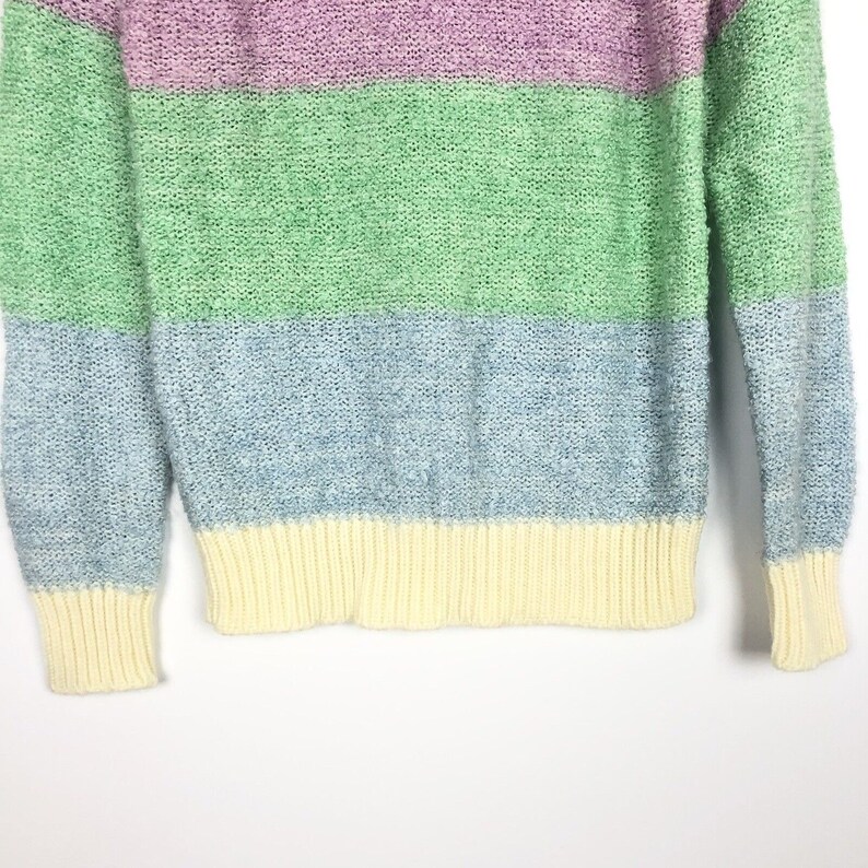 Vintage 80s Pastel Color Block Sweater Crew Neck Raglan Sleeve Pink