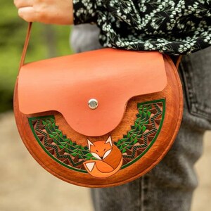 Woman Bag With Fox, Wood and Leather Bag, Fox Crossbody Bag, Wooden Fox ...