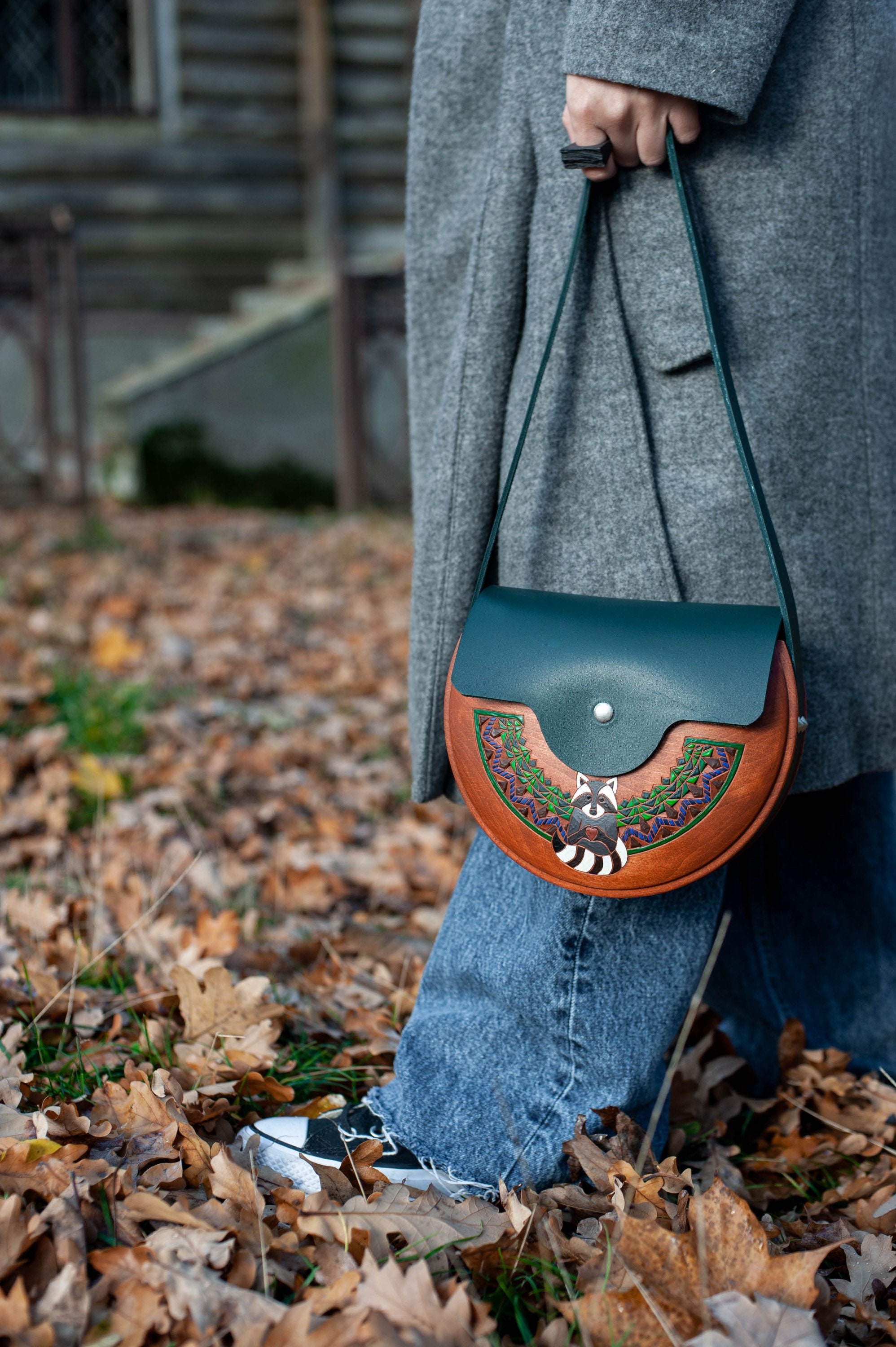 IN STOCK, Green Crossbody Bag, Raccoon Ornament Bag, Raccoon Painting ...