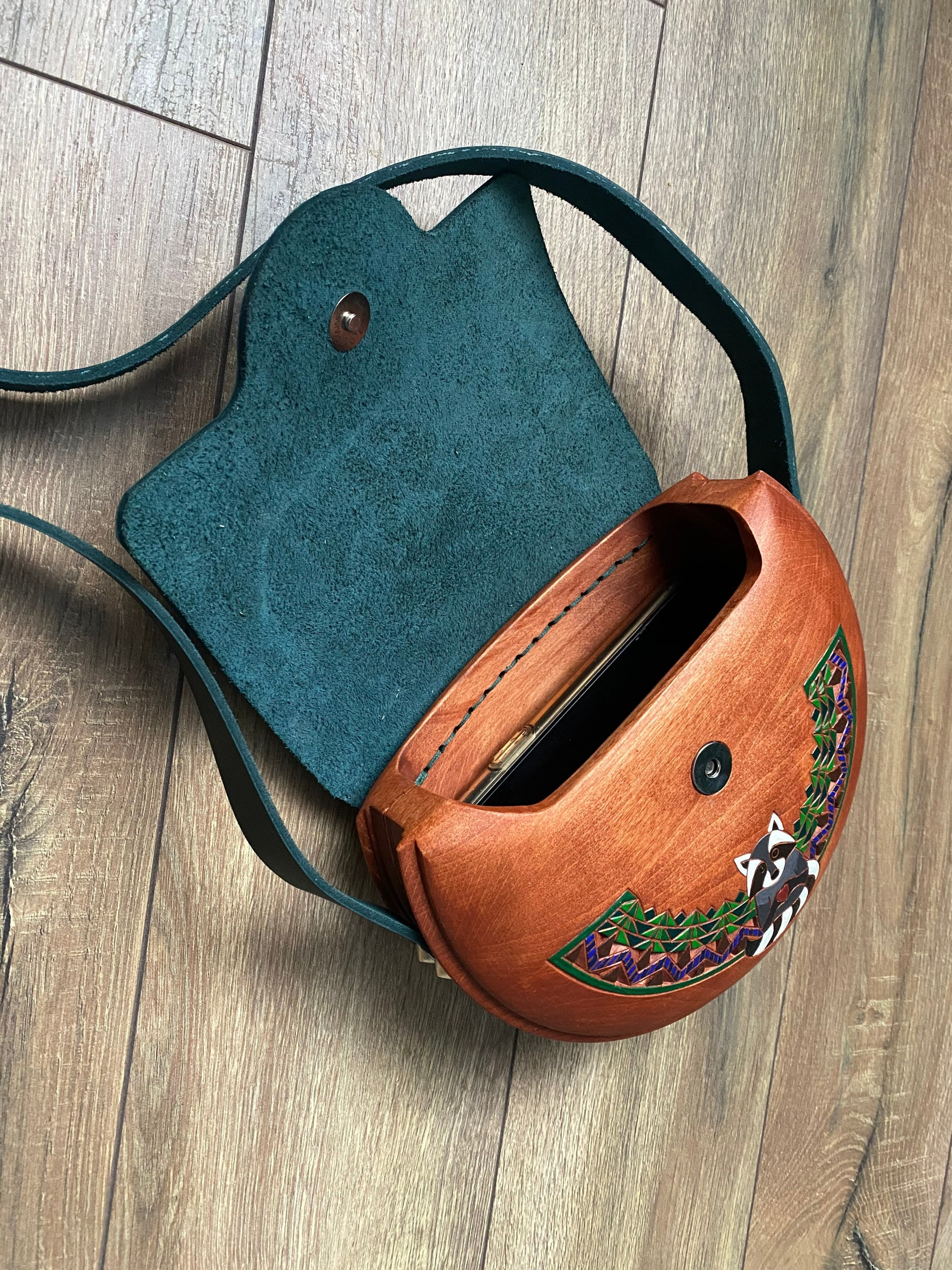 IN STOCK, Green Crossbody Bag, Raccoon Ornament Bag, Raccoon Painting ...