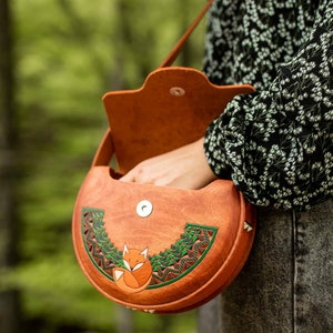 Woman Bag With Fox, Wood and Leather Bag, Fox Crossbody Bag, Wooden Fox ...