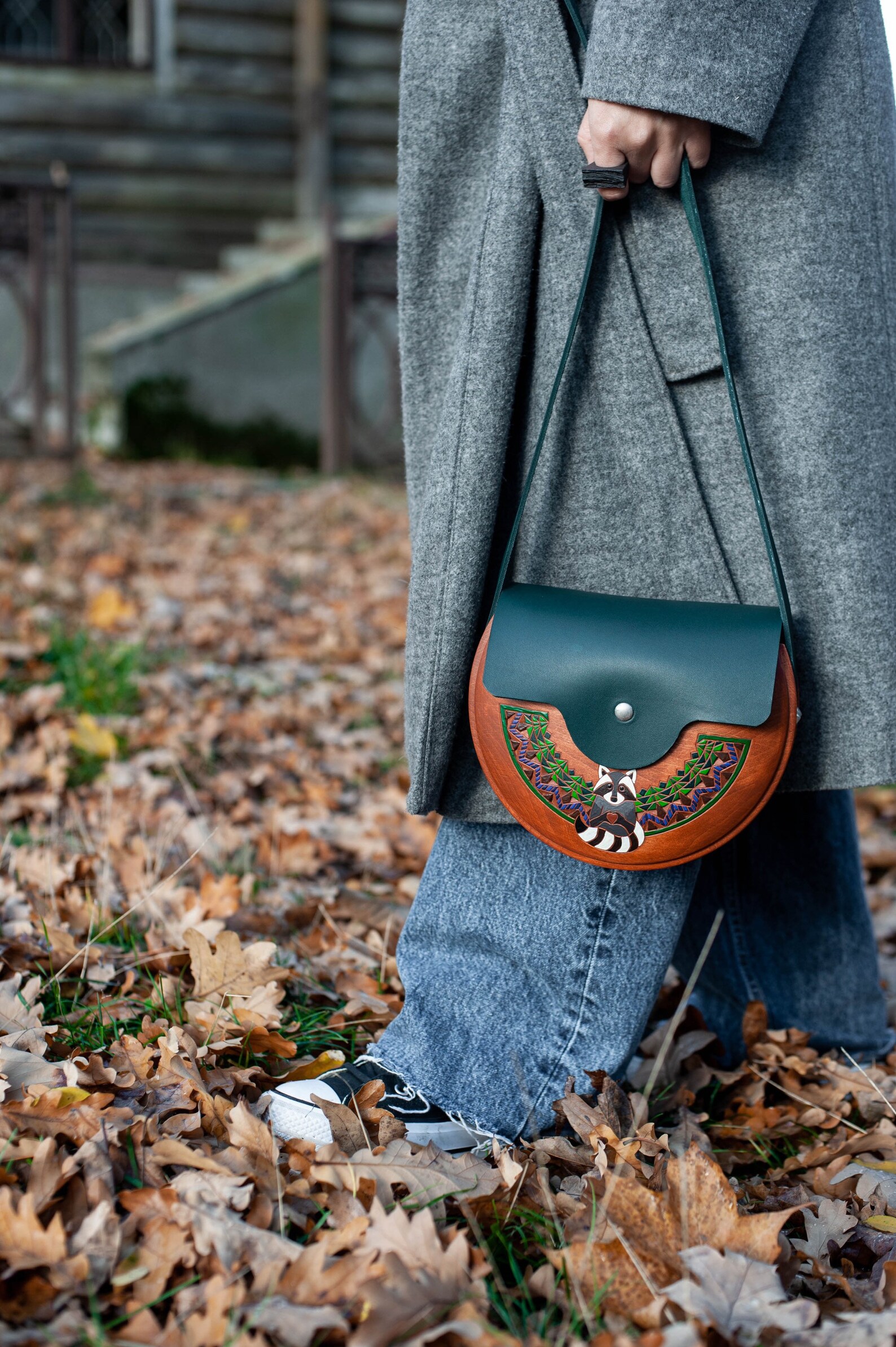 IN STOCK, Green Crossbody Bag, Raccoon Ornament Bag, Raccoon Painting ...