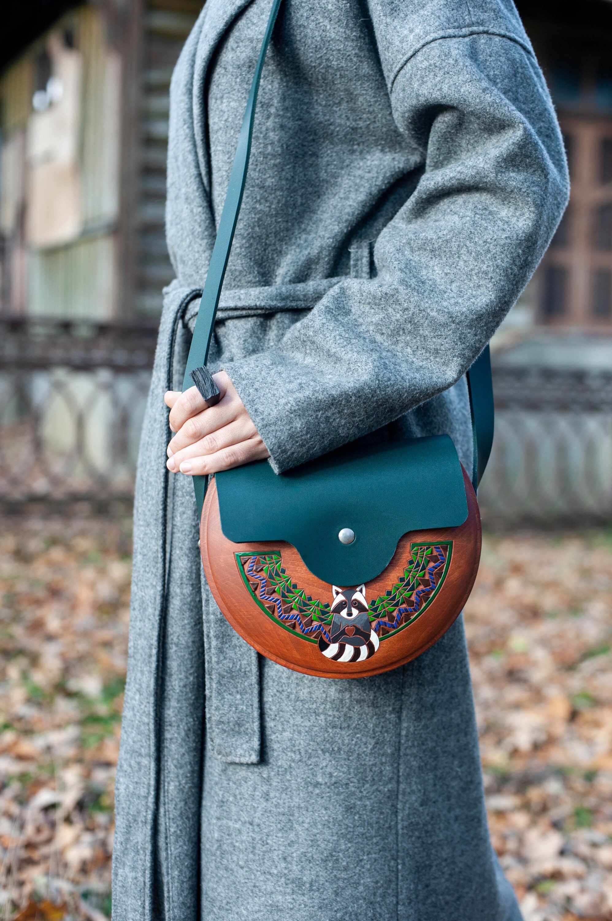 IN STOCK, Green Crossbody Bag, Raccoon Ornament Bag, Raccoon Painting ...