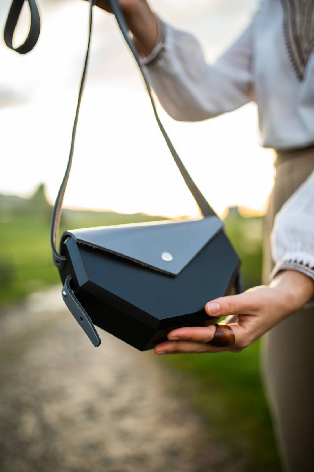 Black Wooden Crossbody Bag – Geometric Minimalist Purse – Handmade Gift ...