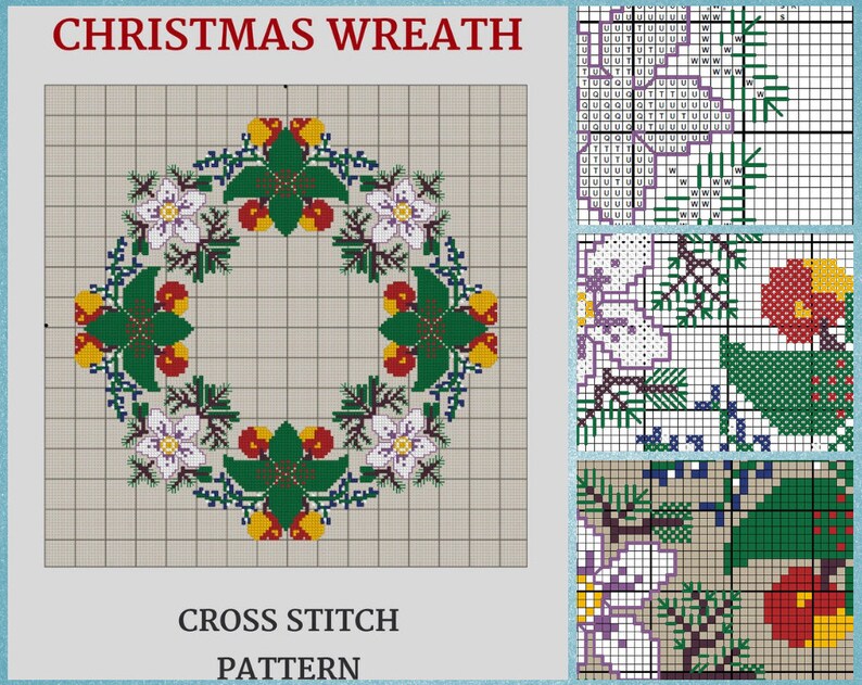Christmas Round Tablecloth Cross Stitch Pattern, Wreath Embroidery ...