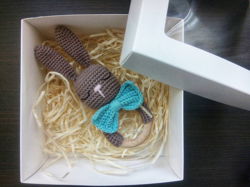 Crochet Pattern Bunny Baby Rattle on Wooden Teething Ring DIY - Etsy