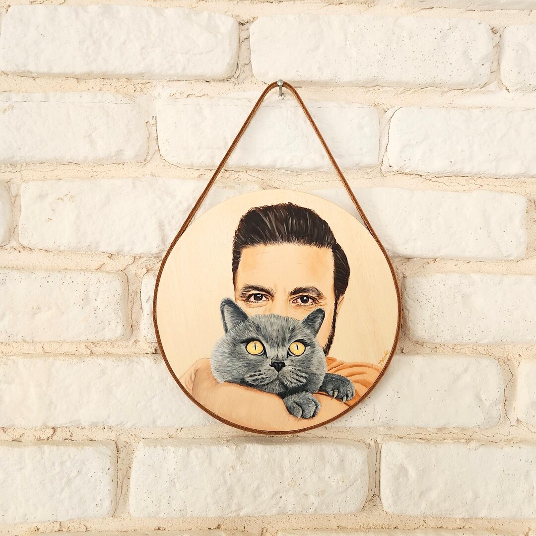 Custom Real Oil Painting on Wood With Real Leather Strap Personalized ...