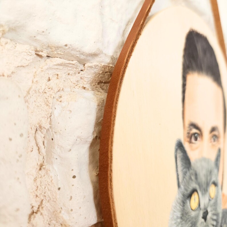 Custom Real Oil Painting on Wood With Real Leather Strap Personalized ...