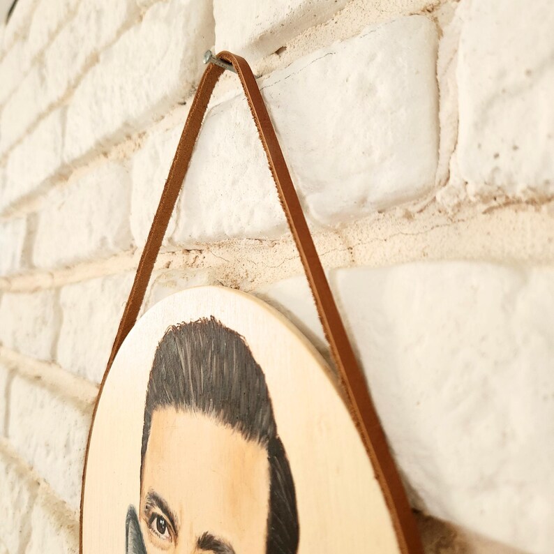 Custom Real Oil Painting on Wood With Real Leather Strap Personalized ...