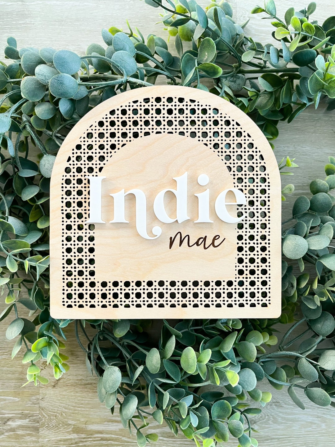 Baby Announcement Sign, Boho Baby Name Sign, Rattan Baby Name Sign ...