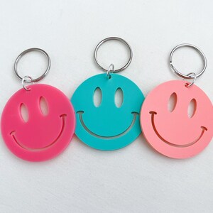 Smiley Face Keychains, Happy Face Keychain, Acrylic Keychains, Flower ...