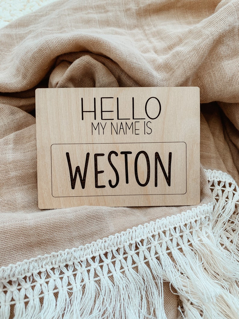 Hello My Name is Sign Birth Announcement Baby Name - Etsy