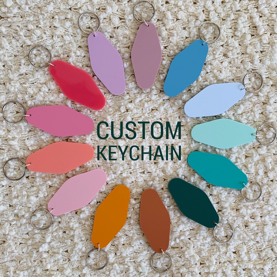 CUSTOM Retro Motel Keychains, Personalized Keychain, Custom Bag Tag ...