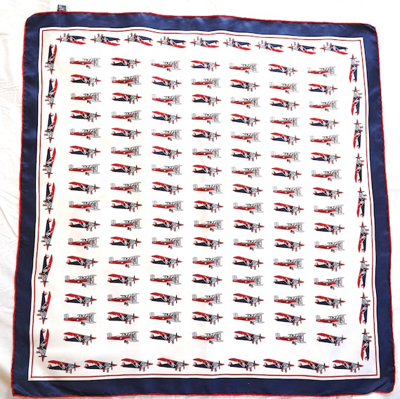Spirit of St. Louis Plane Motif Aviation Silk Scarf M… - Gem