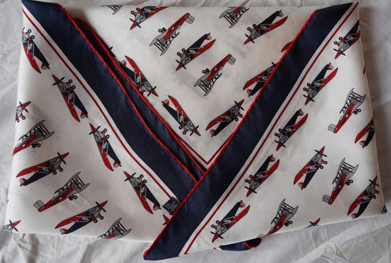 Spirit of St. Louis Plane Motif Aviation Silk Scarf M… - Gem