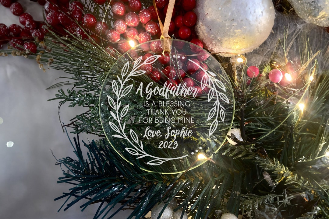 Godfather Christmas Ornament, Engraved Glass Godparents Gift, Gift From ...