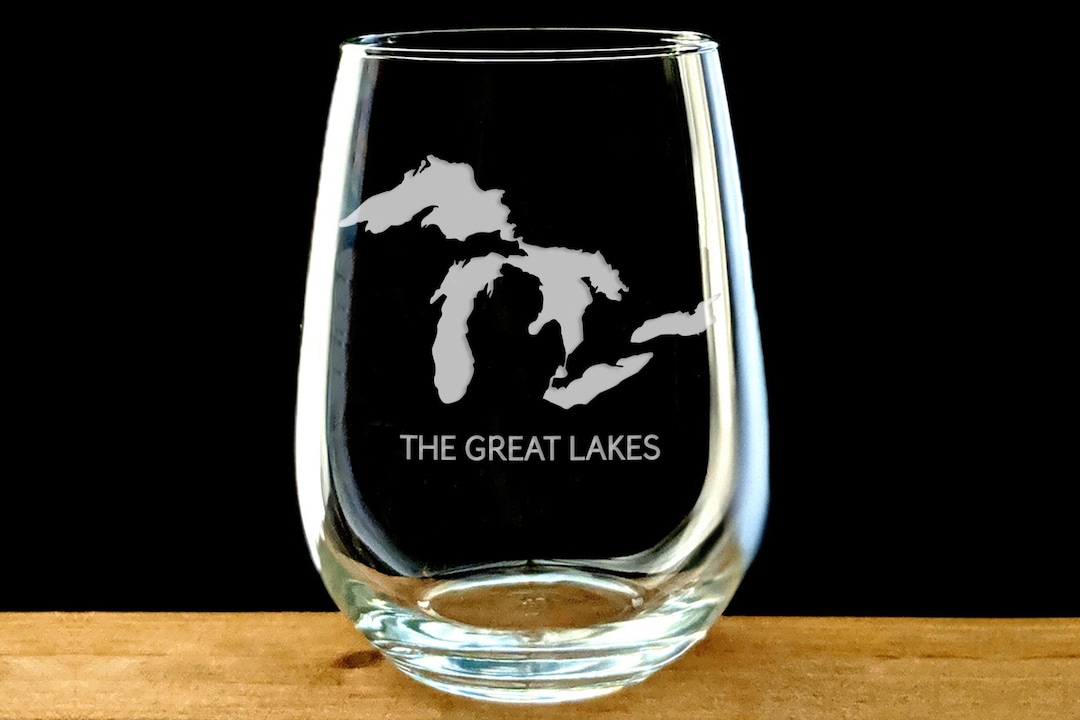 Great Lakes Stemless Wine Glass - Great Lakes Gift - Engraved Wine ...