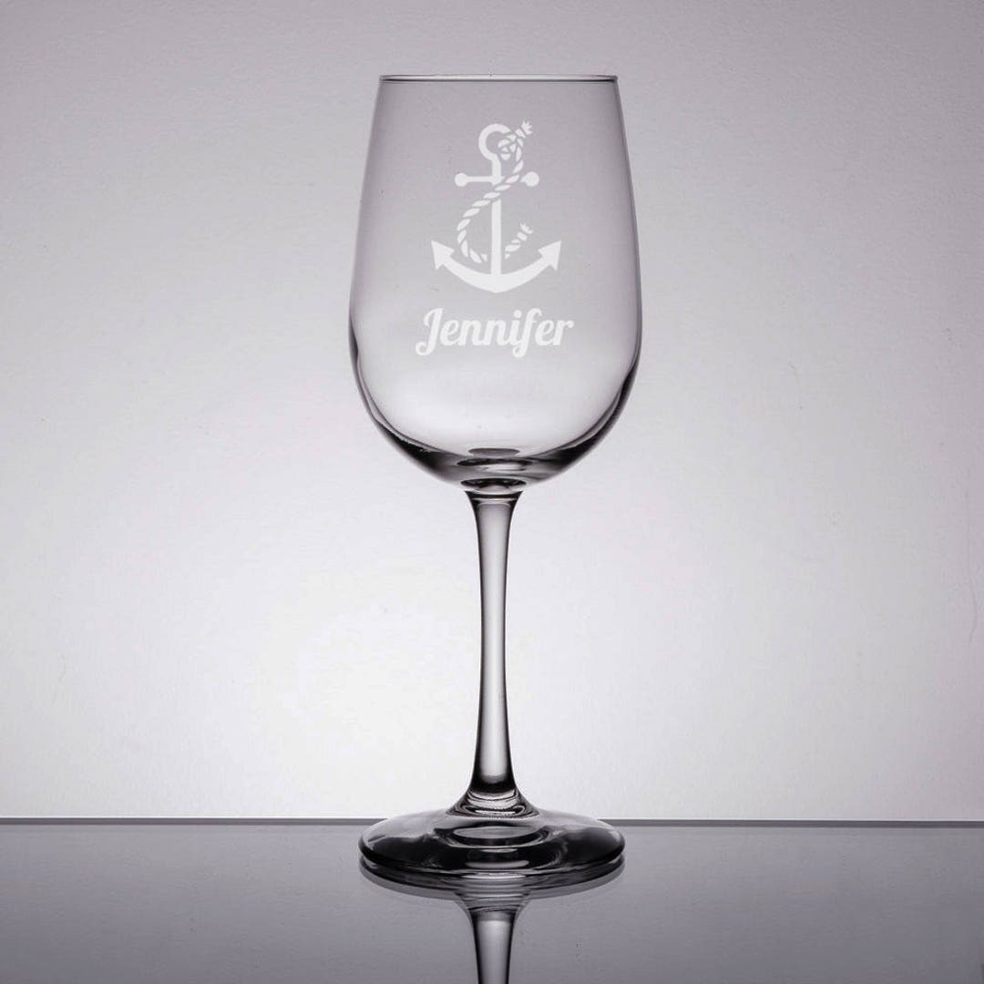 Engraved Anchor Wine Glass: Sandblasted Nautical Stemware - Etsy
