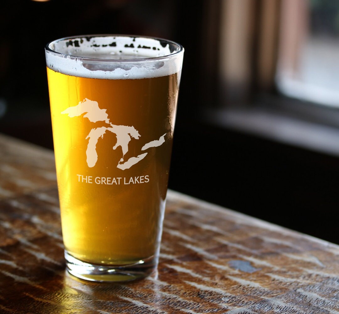 Great Lakes Pint Glass, Custom Etched Beer Glass, Great Lakes Beer Gift ...