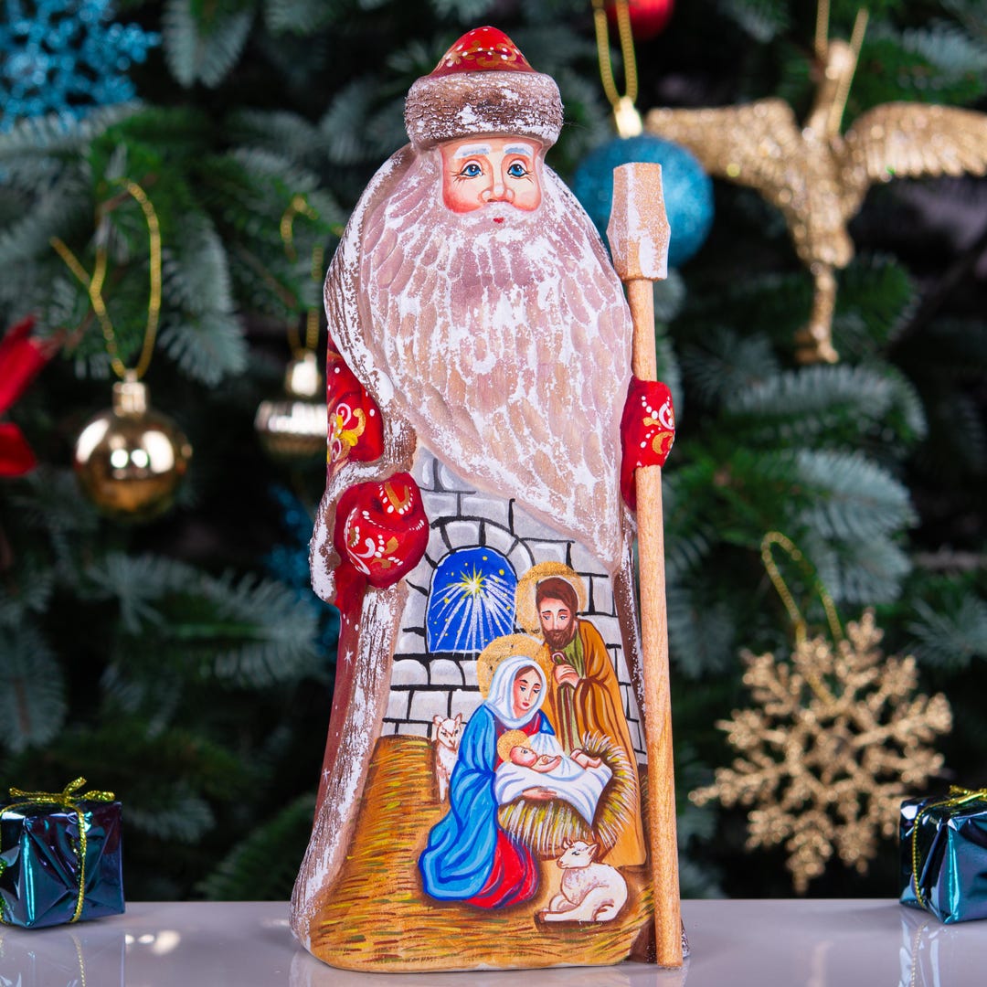 Nativity Scene Wooden Hand Carved Santa Claus Figurine 9, Christmas ...