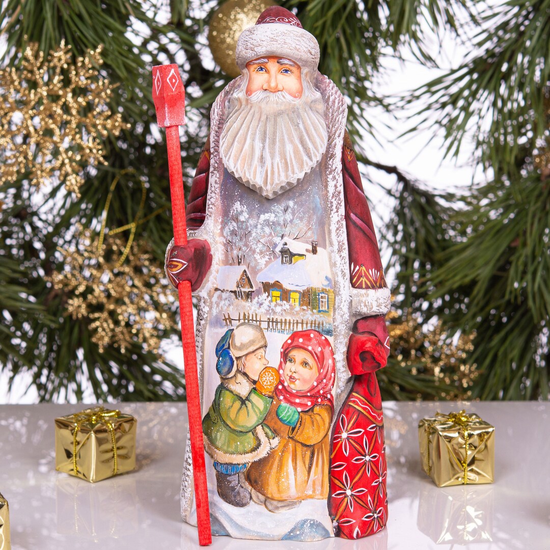 Wooden Hand Carved Santa Claus Figurine 9, Handmade Home Christmas ...