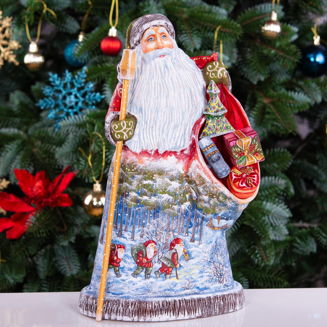 Wooden Hand Carved Santa Claus Figurine 12", Handmade Collectible ...