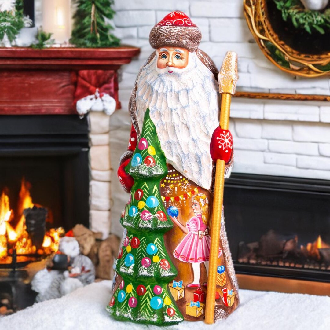 Hand Carved Wooden Santa Claus Figurine: 9" Holiday Decor - Etsy