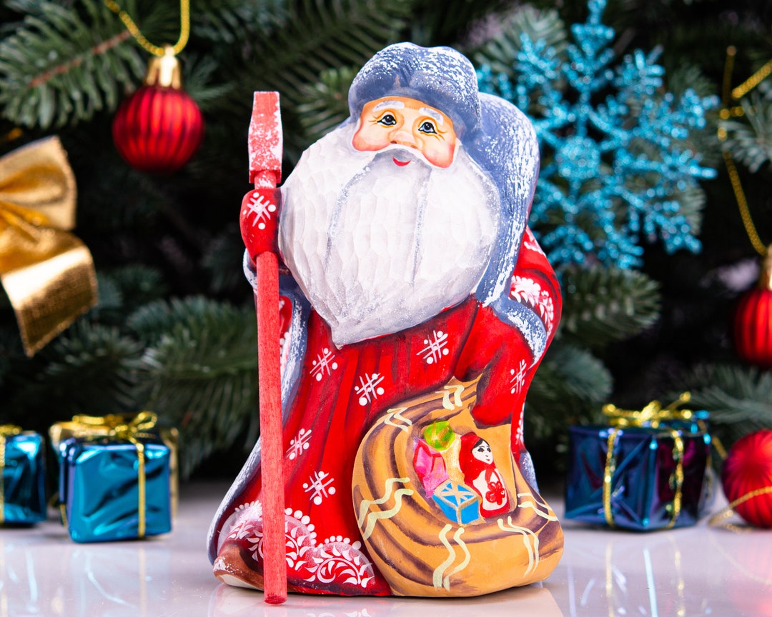 Wooden Hand Carved Russian Santa Claus Figurine, Handmade Christmas ...