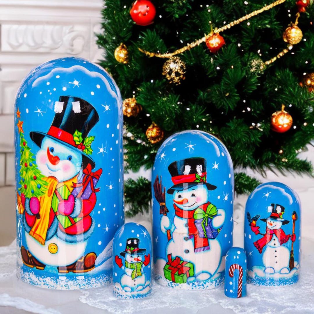 Snowman Nesting Dolls: Hand-painted Christmas Decor, 4" Matryoshka - Etsy