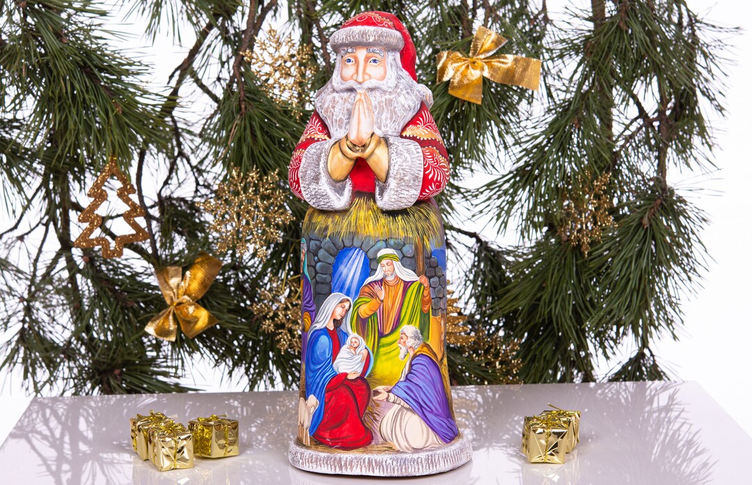 Nativity Scene Wooden Retro Santa Claus Figurine 14, Vintage Christmas ...