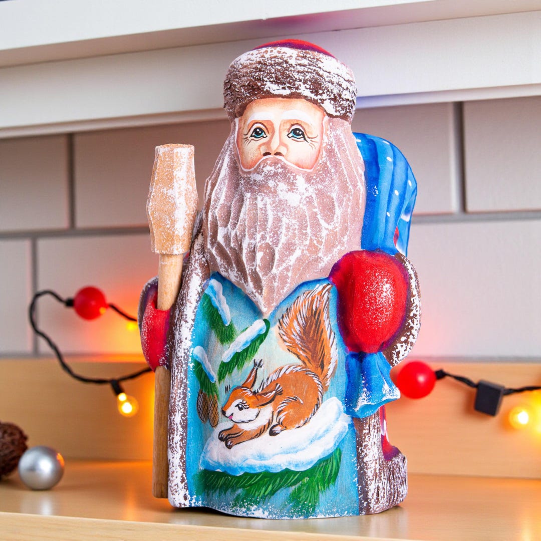 Solid Wood Father Christmas Figurine Squirrel Scene Tabletop Gift 5.1 ...