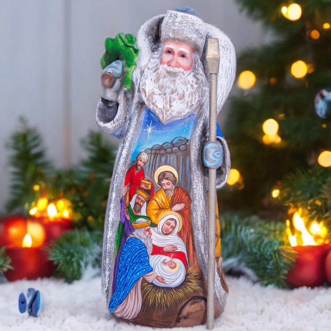 Wooden Hand Carved Santa Claus Figurine 10, Nativity Scene Handmade ...