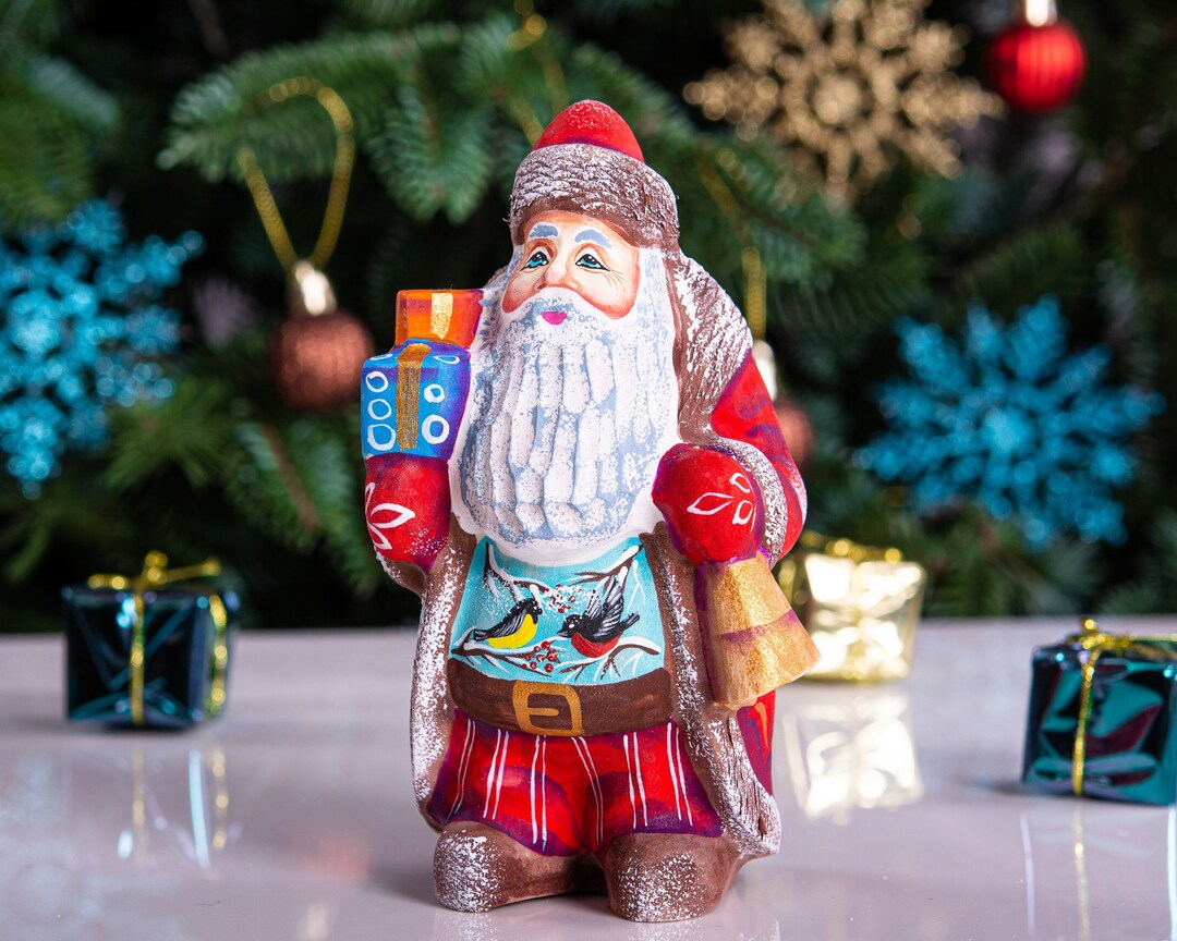 Wooden Hand Carved Santa Claus Figurine, Handmade Christmas Holiday ...